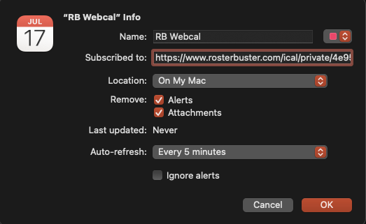 How to add RosterBuster Webcal to your MacOS – Your Flight Plan to ...